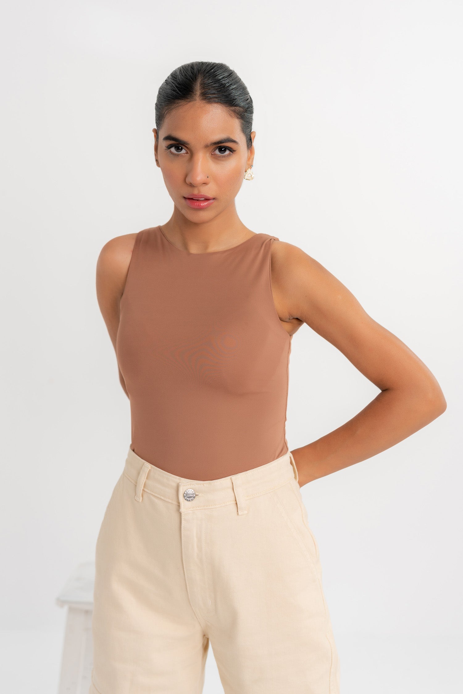 Brown Sleeveless Bodysuit
